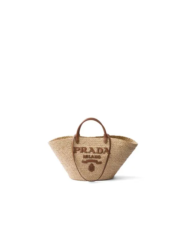 Prada Large Raffia And Leather Shopper Bag - Neutral