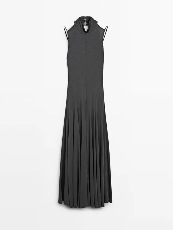 sachin and babi light blue dress Maternity Halter Neck Pleat Midi Dress in Black