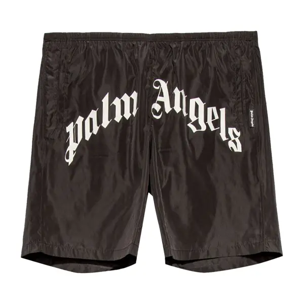 Palm Angels Curved Logo Swim Short /white - Black
