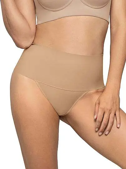 Victoria's Secret Leonisa Shapewear Firm Compression High Waisted Shaping Thong Panty - Beige