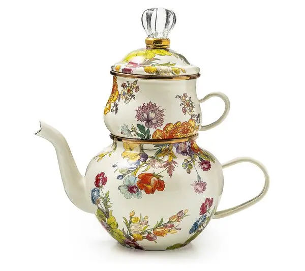 MACKENZIE-CHILDS White Flower Market High Tea T Eapot/cup - One-color