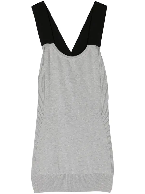 Plan C Crossover-straps Fine-knit Top - Grey