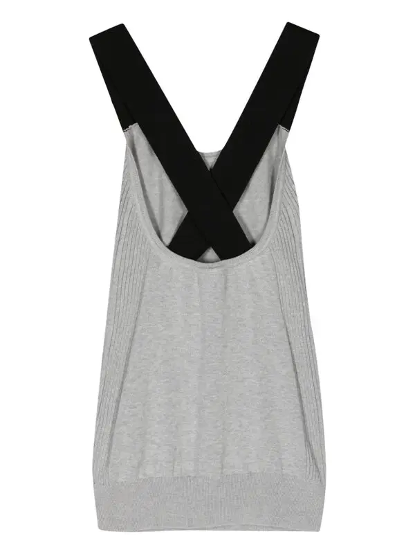 Plan C Crossover-straps Fine-knit Top - Grey