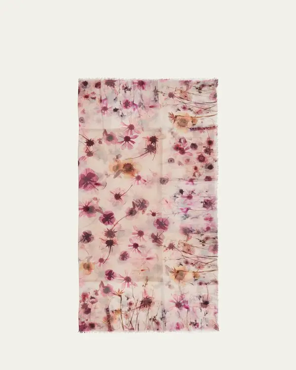 Alonpi Floral Wool Square Scarf - White Multi