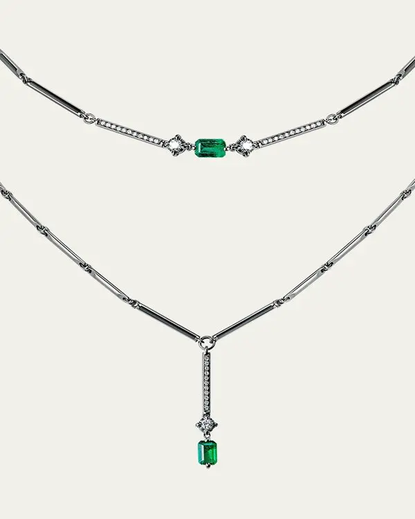 SAVOLINNA Linette Emerald And Diamond Double Choker Necklace - 18-karat White Gold