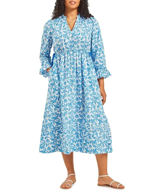 pink city prints amelia dress Pink City Prints Women's Ocean Trellis Mumbai Dress In Blue
