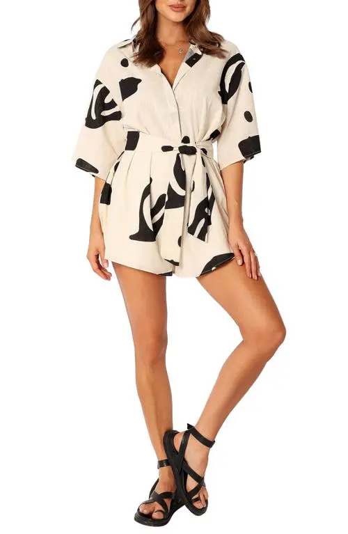PETAL & PUP Kellie Abstract Print Romper - Beige Black