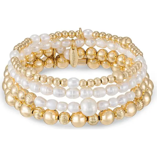 Ettika Set Of Cultured Freshwater Pearl Beaded Bracelets - Gold