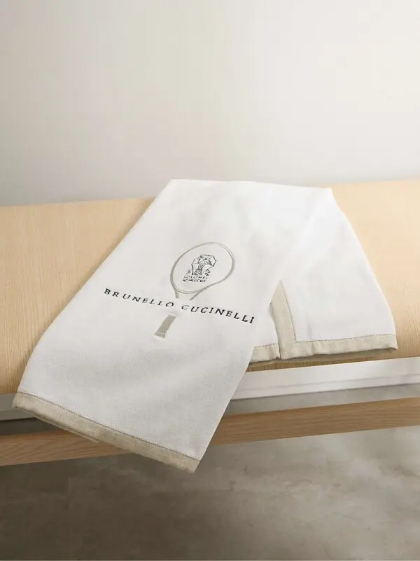 Brunello Cucinelli Linen-trimmed Embroidered Cotton-terry Towel