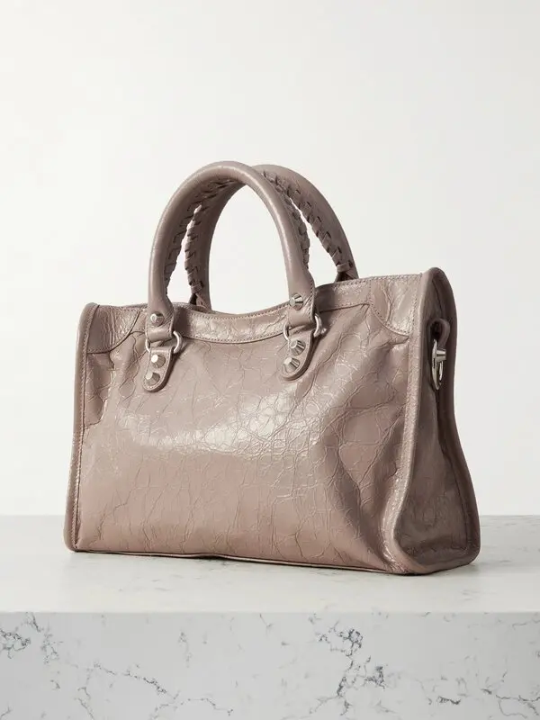 Balenciaga Le City Embellished Textured-leather Tote - Neutrals