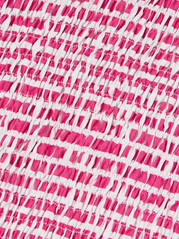 Loretta Caponi Shirred Checked Cotton-poplin Top