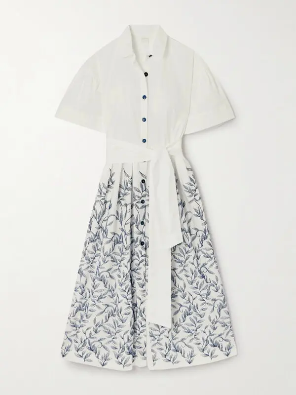Loretta Caponi Zoe Embroidered Cotton-poplin Midi Shirt Dress