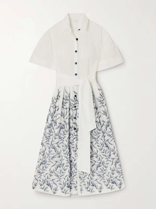 Loretta Caponi Zoe Embroidered Cotton-poplin Midi Shirt Dress