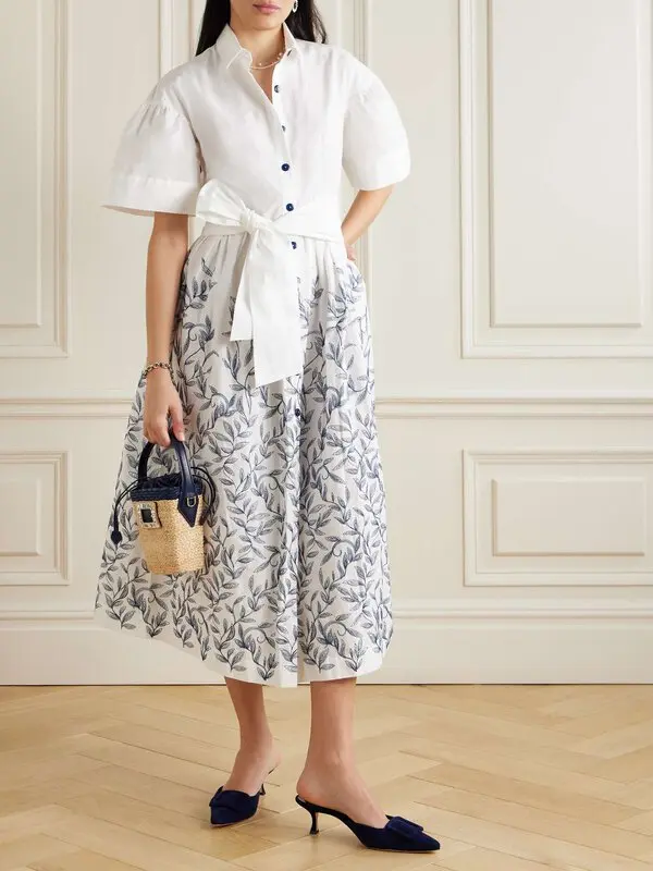 Loretta Caponi Zoe Embroidered Cotton-poplin Midi Shirt Dress