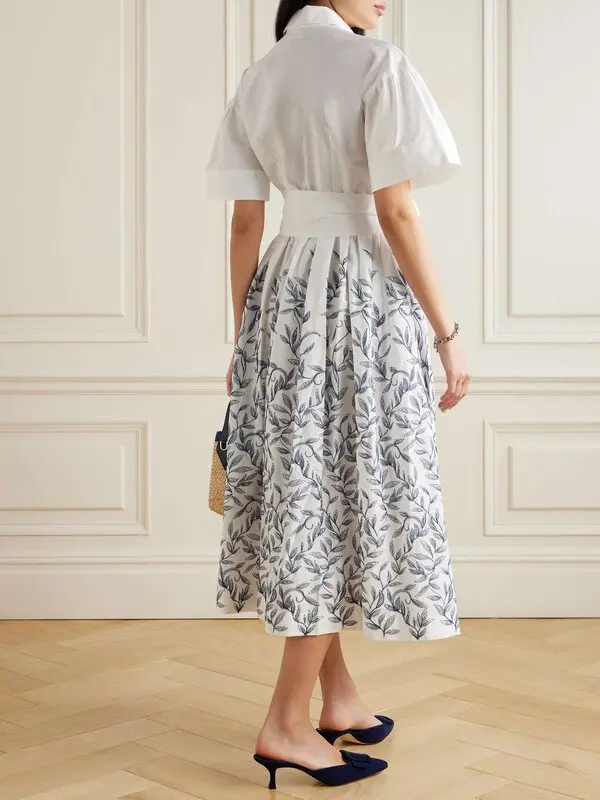 Loretta Caponi Zoe Embroidered Cotton-poplin Midi Shirt Dress
