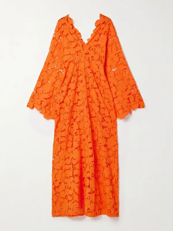 Miguelina Sasha Guipure Lace Kaftan - Orange