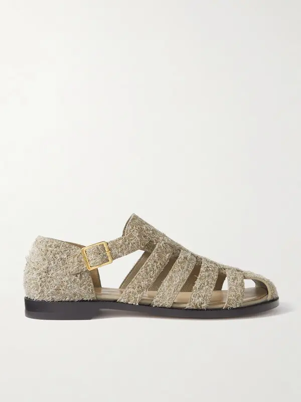 Loewe Campo Cutout Brushed-suede Sandals - Neutrals