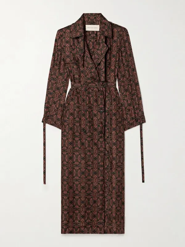 Dries Van Noten Belted Printed Silk Trench Coat