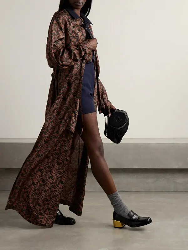 Dries Van Noten Belted Printed Silk Trench Coat