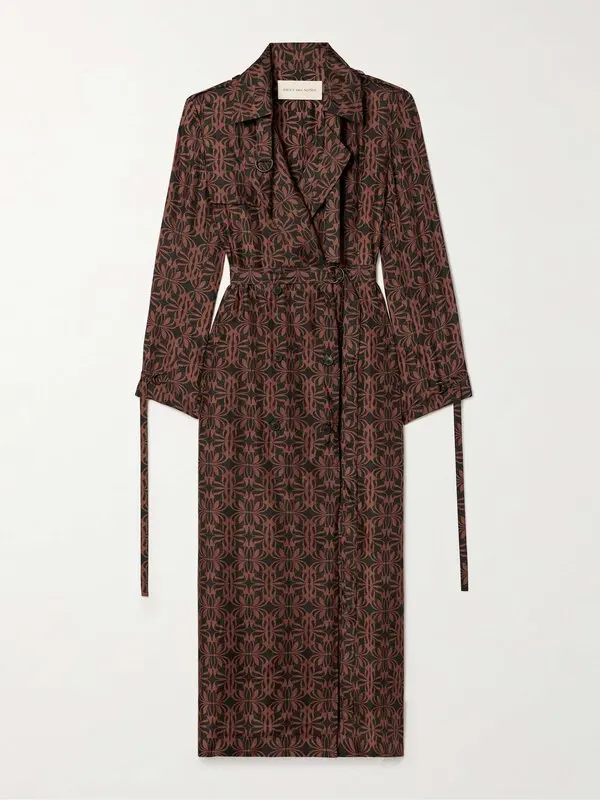 Dries Van Noten Belted Printed Silk Trench Coat