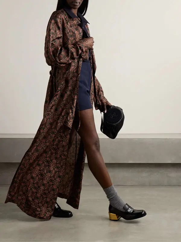 Dries Van Noten Belted Printed Silk Trench Coat