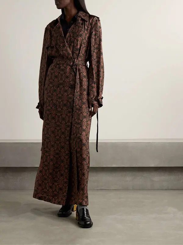 Dries Van Noten Belted Printed Silk Trench Coat