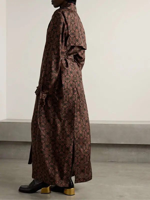 Dries Van Noten Belted Printed Silk Trench Coat