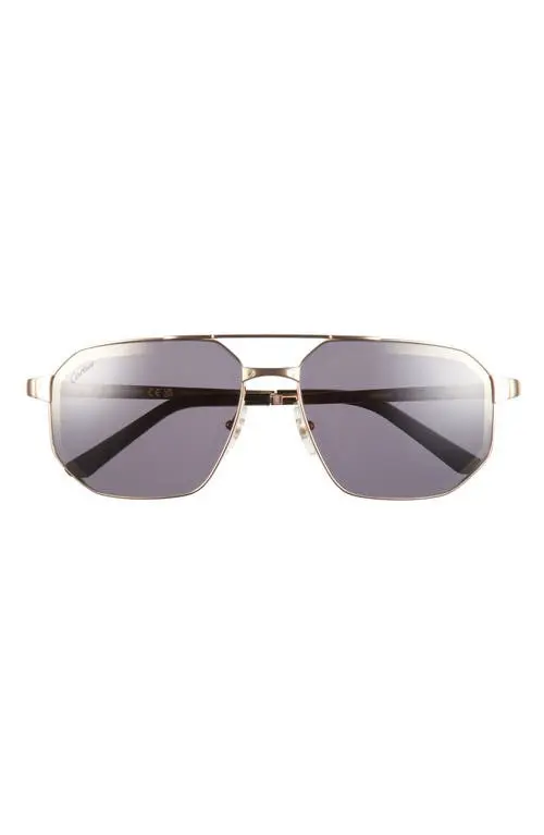 CARTIER 60mm Polarized Pilot Sunglasses - Gold2