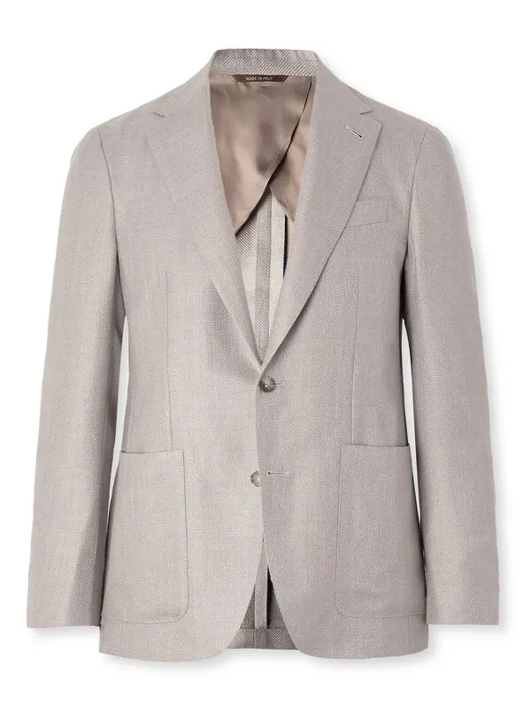 Canali Wool, Silk And Linen-blend Twill Blazer - Neutrals