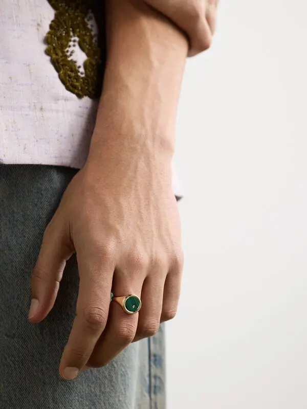 Mateo Malachite And Diamond Signet Ring
