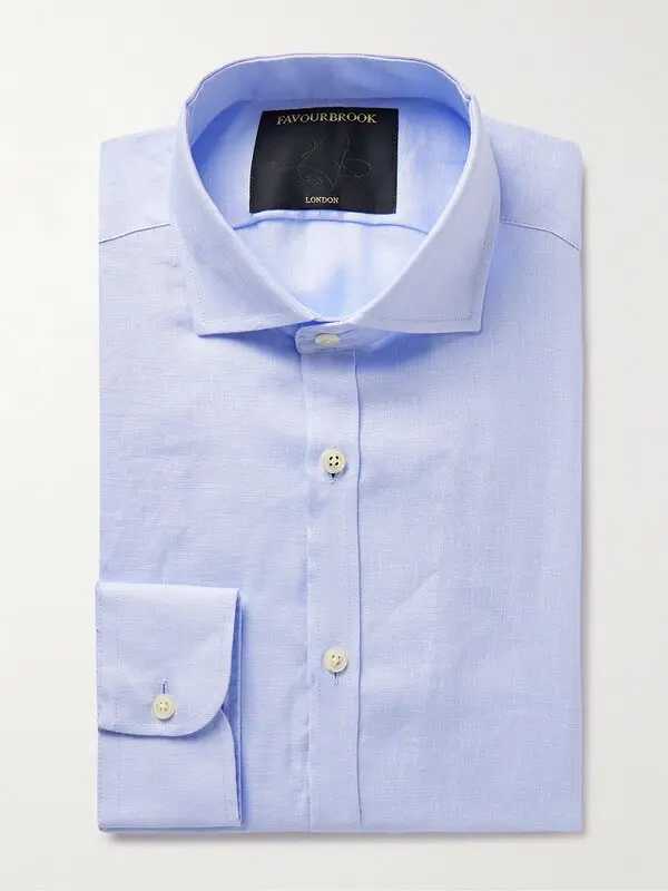 FAVOURBROOK Bridford Cutaway-collar Linen Shirt - Blue
