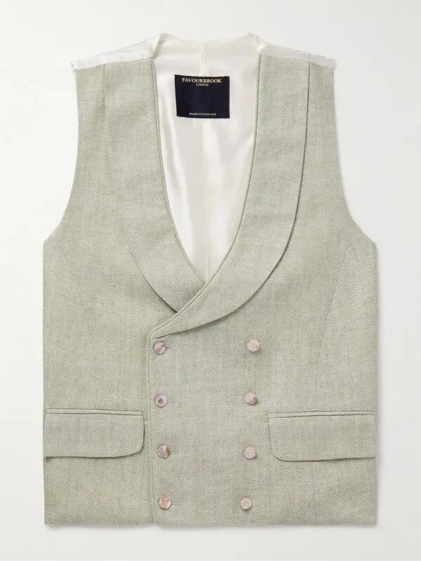 FAVOURBROOK Herringbone Linen And Silk-blend Waistcoat - Green