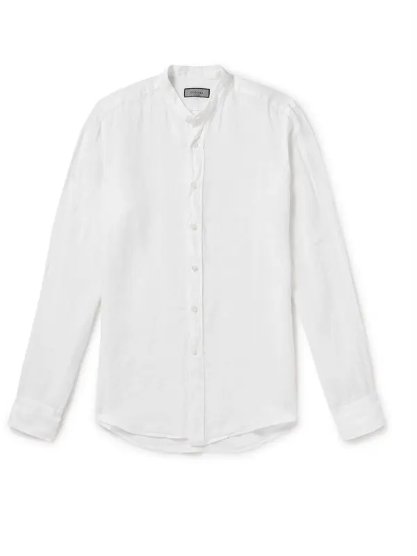Canali Grandad-collar Linen-gauze Shirt