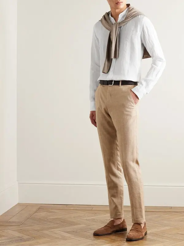 Canali Grandad-collar Linen-gauze Shirt