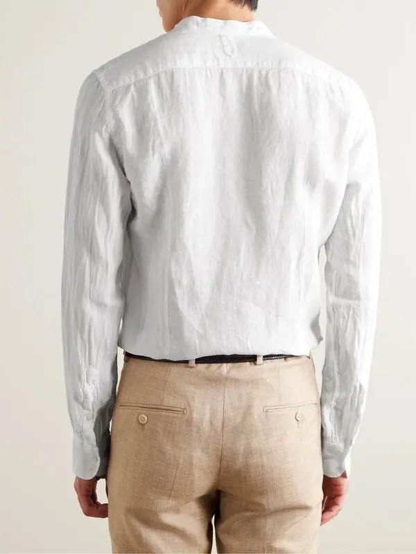 Canali Grandad-collar Linen-gauze Shirt