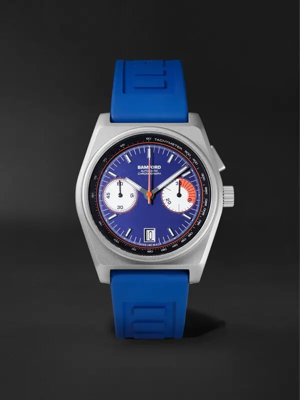 BAMFORD WATCH DEPARTMENT B347 Automatic Chronograph 41.5mm Titanium And Rubber Watch - Blue