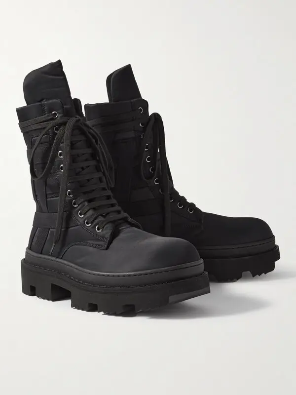 Rick Owens Army Megatooth Canvas And Shell Lace-Up Boots In Black