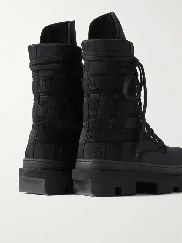 Rick Owens Army Megatooth Canvas And Shell Lace-Up Boots In Black