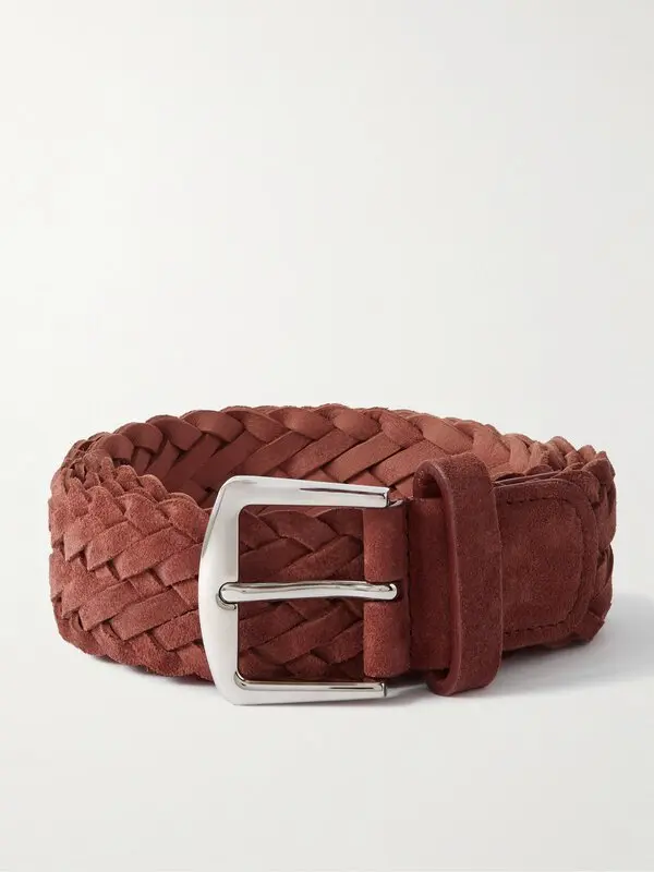 Loro Piana 4cm Woven Suede Belt - Red