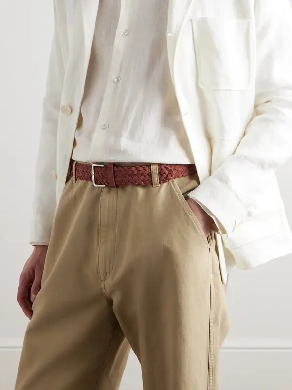 Loro Piana 4cm Woven Suede Belt - Red