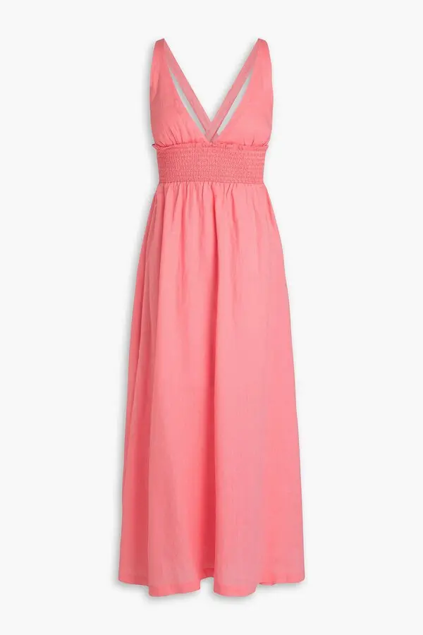 Heidi Klein Lake Garda Smocked Linen Maxi Dress