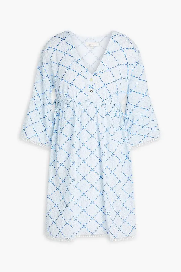 Heidi Klein Printed Cottongauze Mini Dress - Sky Blue