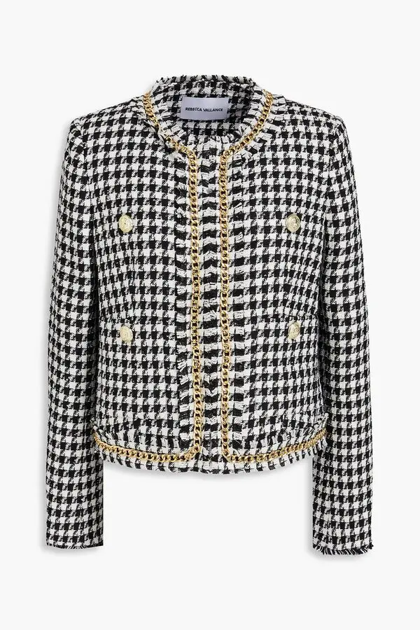 Rebecca Vallance Cher Embellished Houndstooth Tweed Jacket