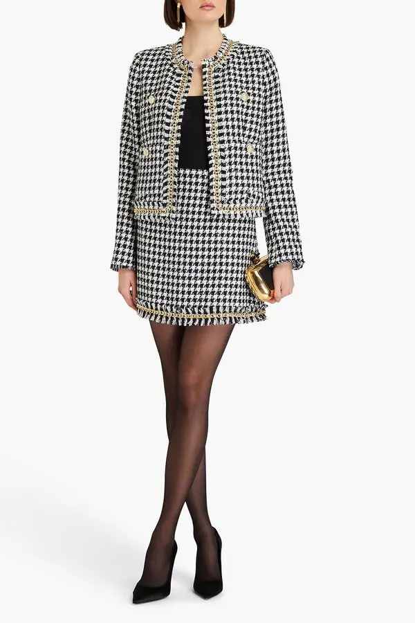 Rebecca Vallance Cher Embellished Houndstooth Tweed Jacket