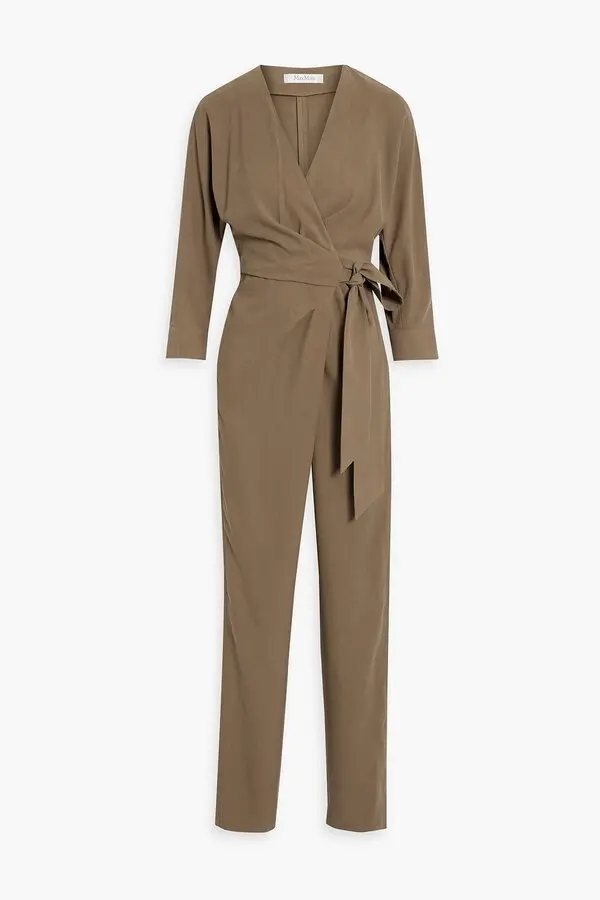 Max Mara Wrap-effect Belted Silk Jumpsuit - Taupe