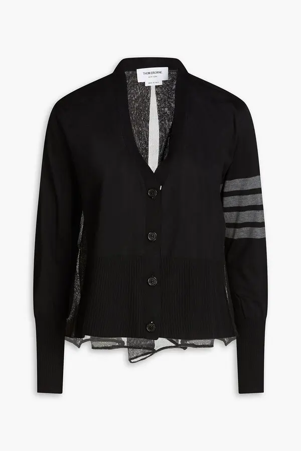 Thom Browne Striped Burnout Silk-blend Cardigan - Black