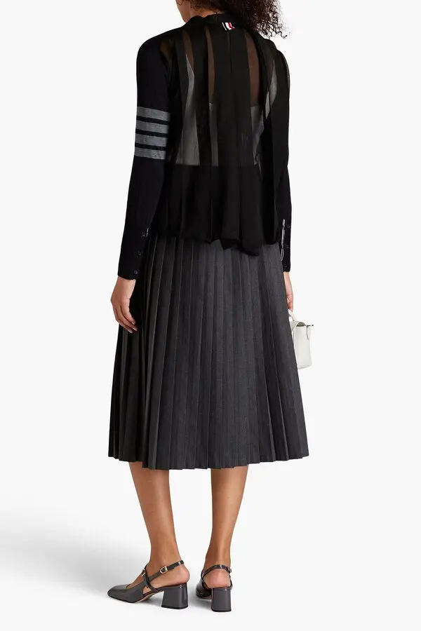 Thom Browne Striped Burnout Silk-blend Cardigan - Black