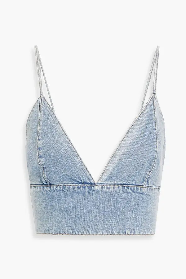 Alice + Olivia Alice Olivia Carli Faded Denim Bra Top - Mid Denim
