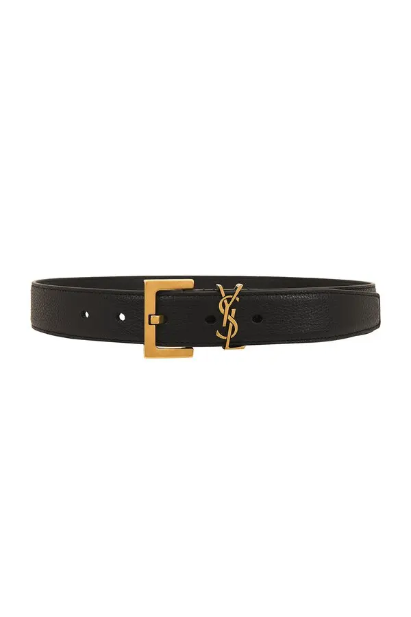 Saint Laurent Cassandre Leather Belt - Nero