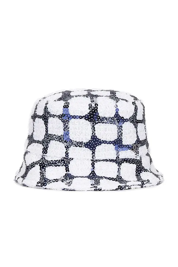 Chanel Sequined Tweed Coco Bucket Hat - Black & White